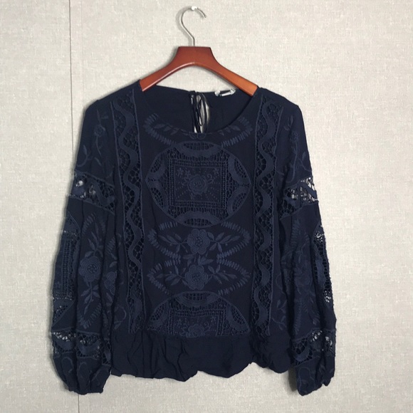 Sundance | Tops | Sundance Dame Elsa Navy Floral Embroidered Crocheted ...